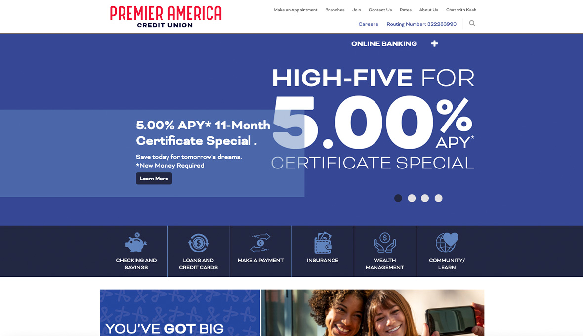 Premier America Credit Union | Kentico Website Redesign | ZAG